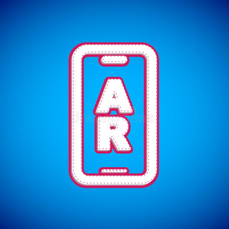 White Augmented Reality AR Icon Isolated on Blue Background. Virtual ...