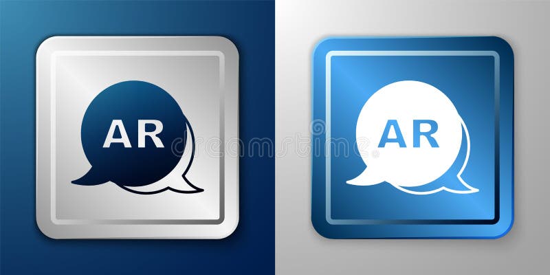 White Augmented Reality AR Icon Isolated on Blue and Grey Background ...