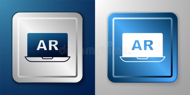 White Augmented Reality AR Icon Isolated on Blue and Grey Background ...