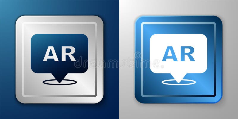 White Augmented Reality AR Icon Isolated on Blue and Grey Background ...