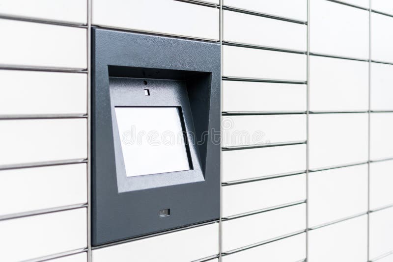 White Automatic Post Terminal with Touch Screen Display Stock Photo ...