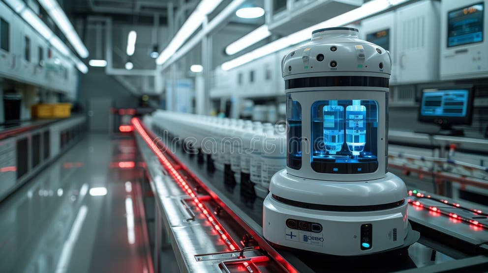 Autonomous Robot Navigating a Conveyor Belt in a Modern Factory Stock ...