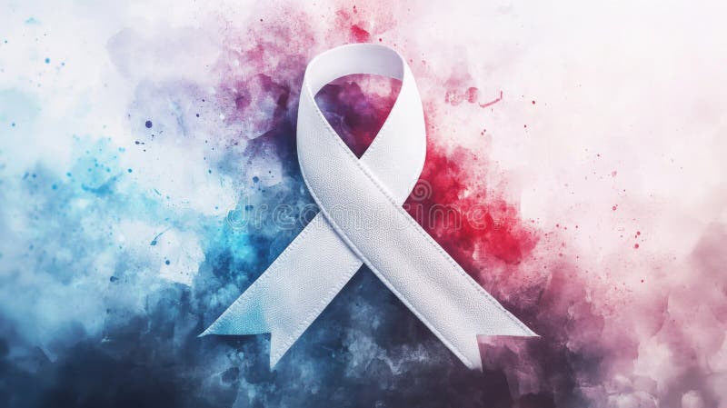 White Awareness Ribbon on Red Blue Watercolor Background Stock ...