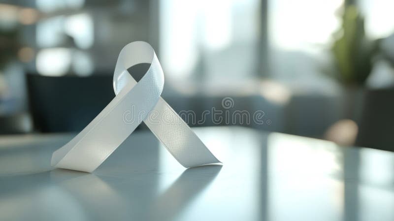 White Awareness Ribbon on Reflective Table Stock Illustration ...