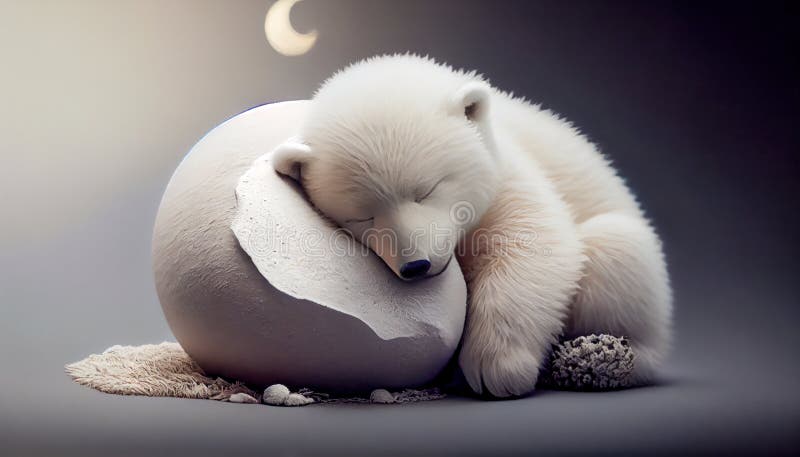 White Baby Bear Sleeping on Half Moon Choldrens Stor. Al Generated ...