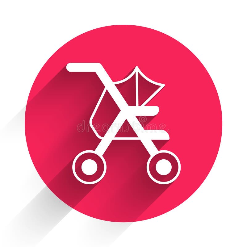 White Baby Stroller Icon Isolated with Long Shadow Background. Baby ...