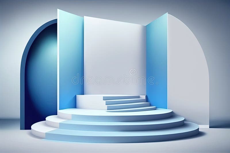 A White Backdrop and Blue Stage with Stairs on Board Stock Illustration ...