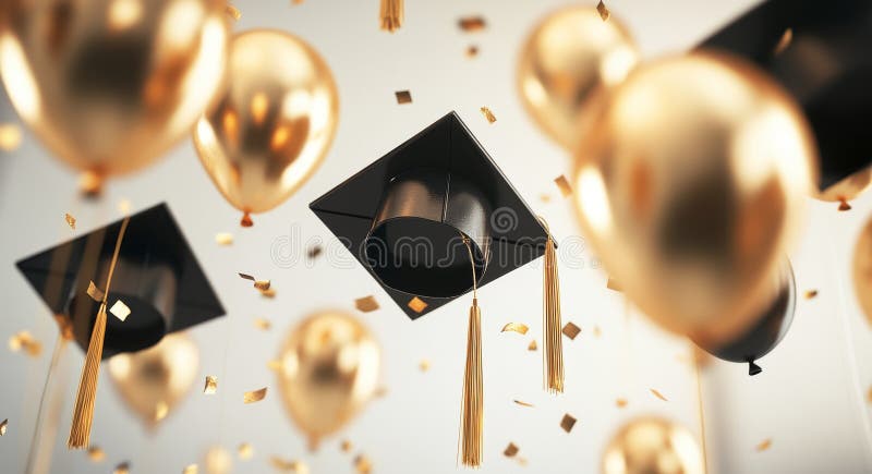 Graduation Celebration Banner Falling Caps Confetti Generated Ai Stock ...
