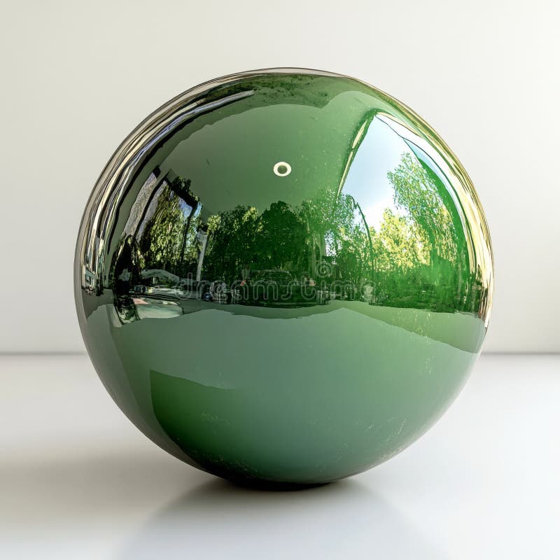 On a White Backdrop, There is a Green Ball with a Reflective Surface ...