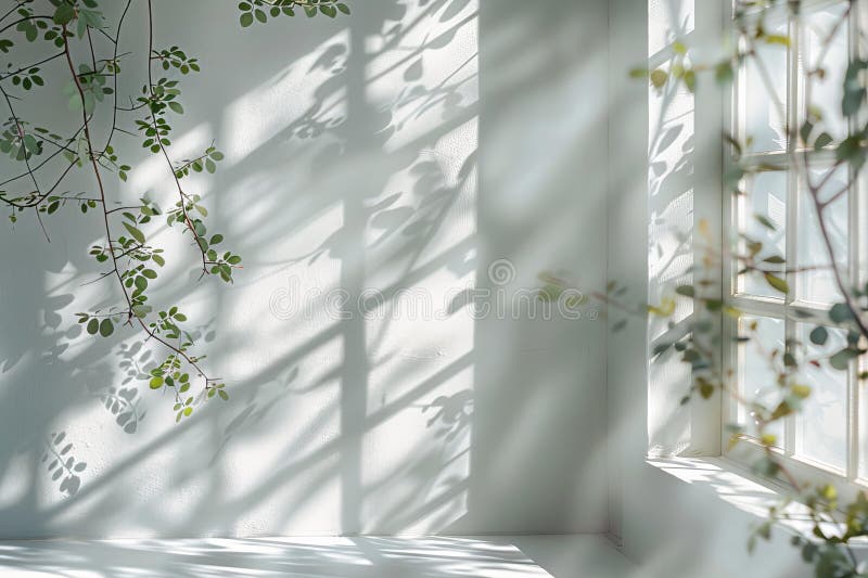 White Background with Abstract Shadows from the Window on the Right ...