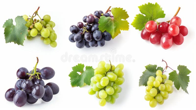 A White Background is Adorned with Different Types of Ripe Grapes Stock ...