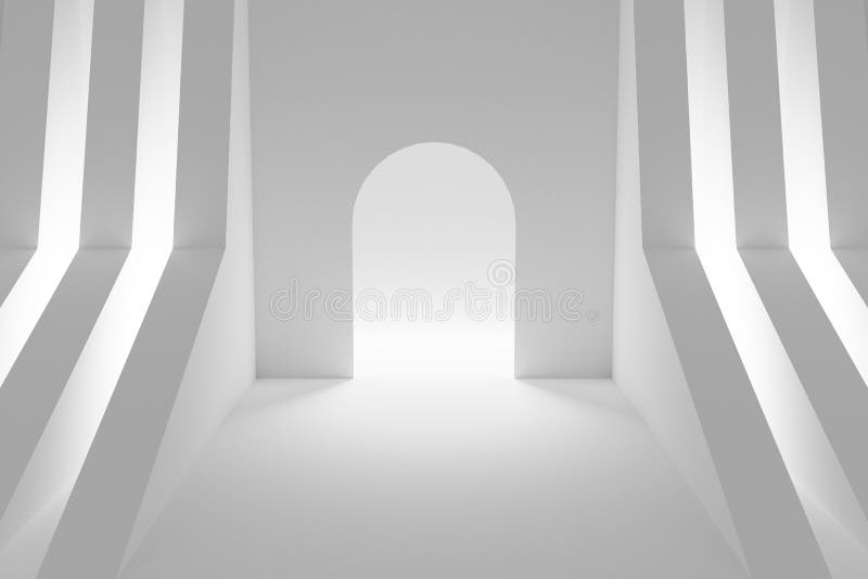 White Background Arch with Luminous Architectural Elements 3d ...