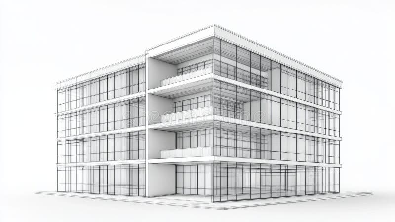 A White-background Architectural Drawing of a Building for Design and ...