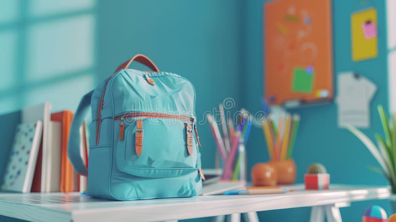 Pastel Blue Backpack School Supplies Desk Student Teenager To Bag Kid ...