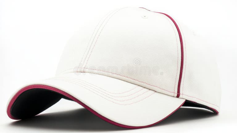 On a White Background, a White Baseball Cap with a Distinctive Red ...