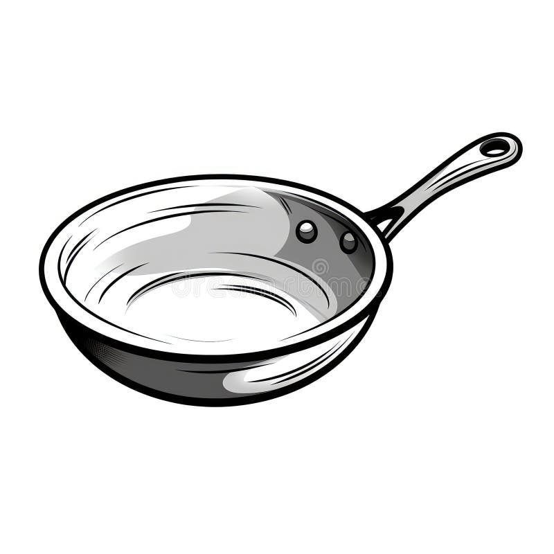 White Background with Black Outline Drawing Pan Cartoon, 2D, Black and ...