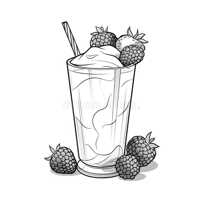 White Background with Black Outline Drawing Smoothie Cartoon, 2D, Black ...
