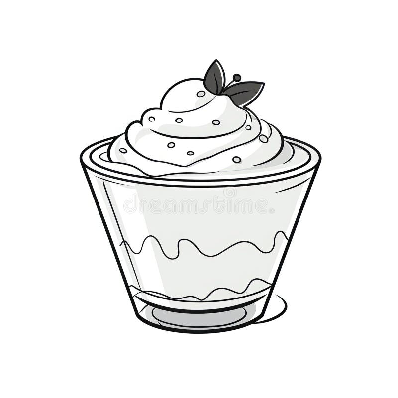 White Background with Black Outline Drawing Yogurt Cartoon, 2D, Black ...