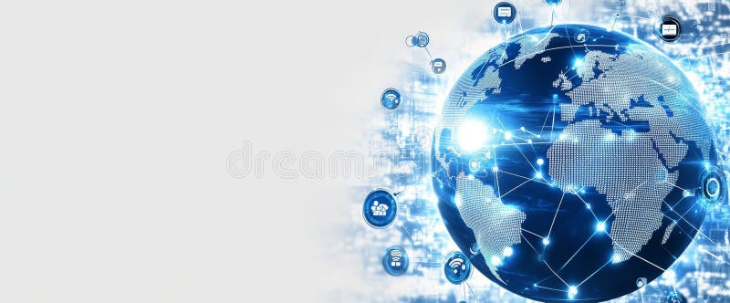 A White Background with a Blue Color Scheme Features a Digital Globe ...