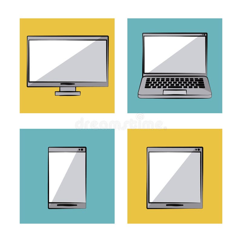 White Background with Color Frames with Icons in Top View of Tech ...