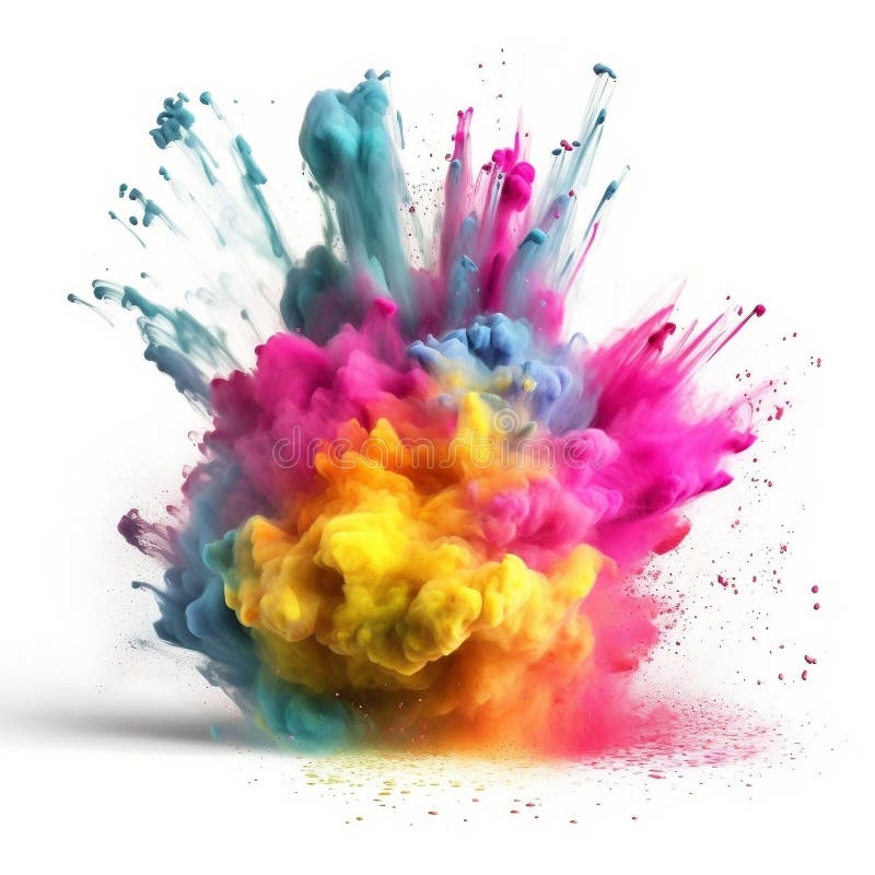 White Background Colored Powder Explosion. AI Stock Illustration ...