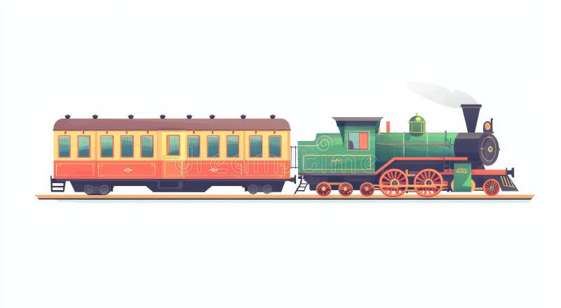 White Background with a Colorful Cartoon Train Side View Illustration ...