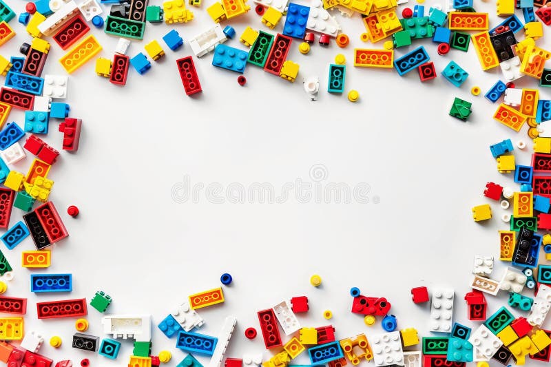 A White Background with Colorful Lego Pieces Scattered Around the Edges ...