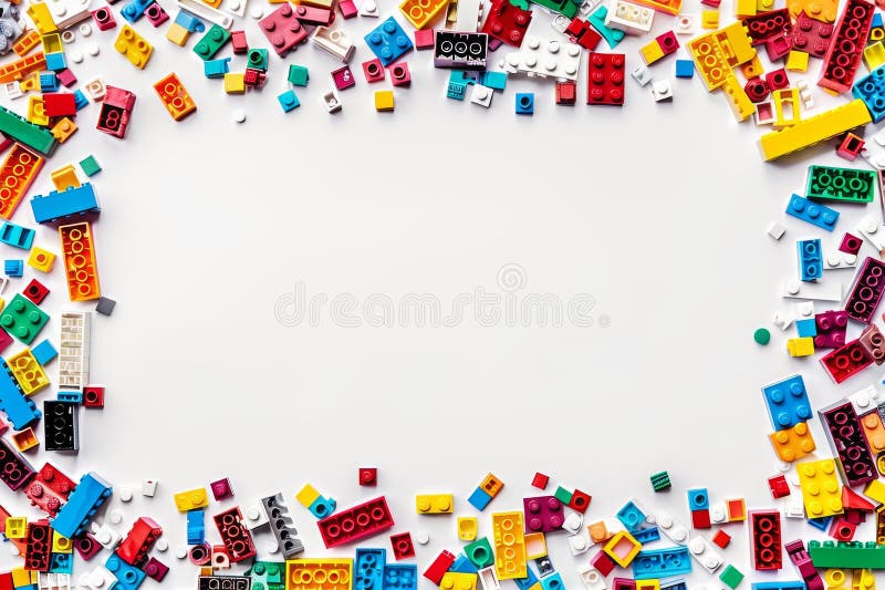 A White Background with Colorful Lego Pieces Scattered Around the Edges ...