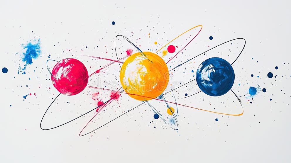 White Background, a Colorful Representation of an Atomic Model ...