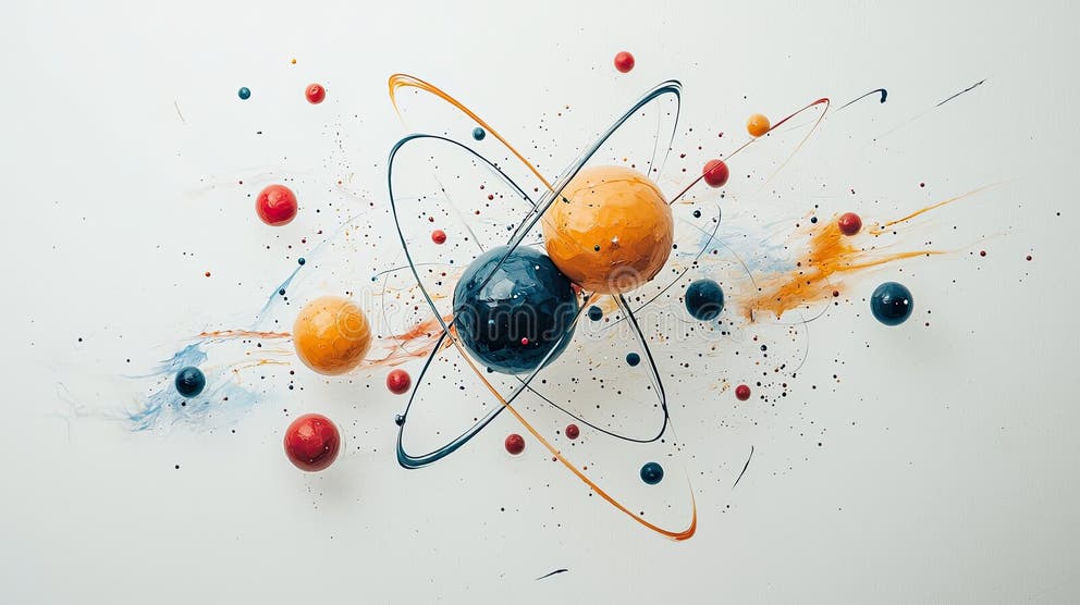 White Background, a Colorful Representation of an Atomic Model ...