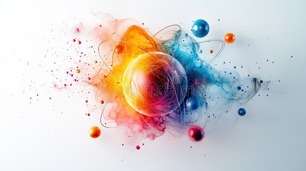 White Background, a Colorful Representation of an Atomic Model ...