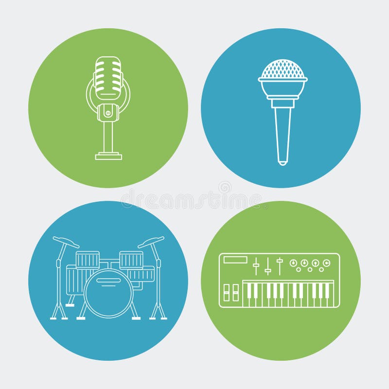 White Background with Colorful Round Frames with Audio Elements Stock ...