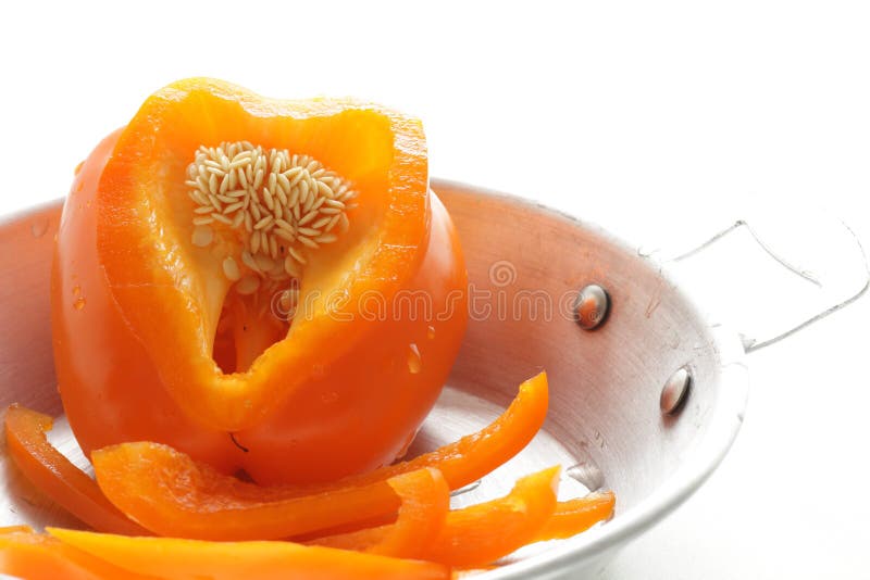 Chopped Orange Paprika in Pan Stock Photo - Image of cooking, space ...