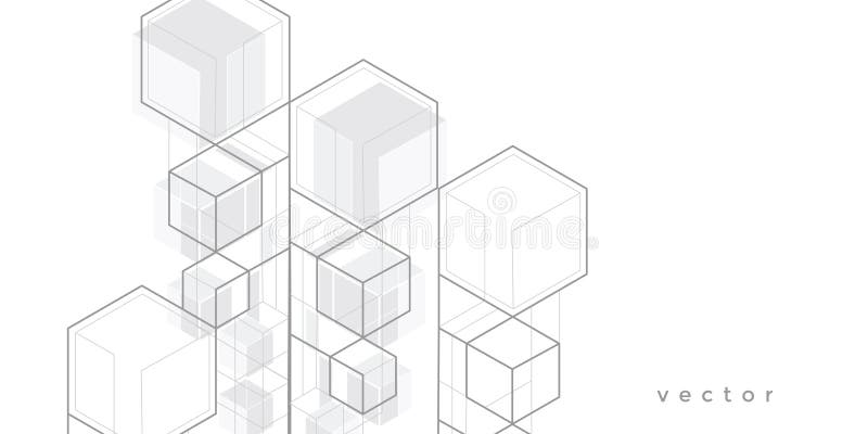 White Background from Cubes and Lines. Linear Geometric Drawing ...