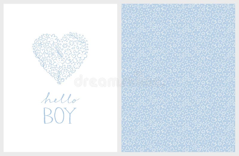 Hello Boy Vector Card. Adorable Light Blue Heart Made of Flowers, Dots ...