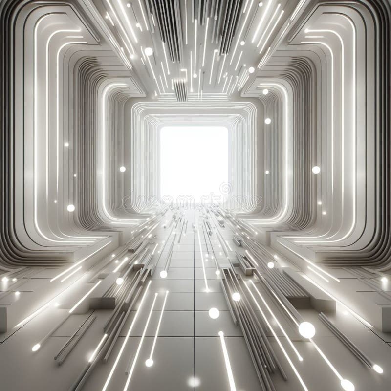 White Background 3D Room Light Abstract Space Technology Tunnel Stage ...
