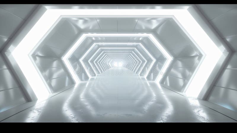 White Background 3D Room Light Abstract Space Technology Tunnel Stage ...