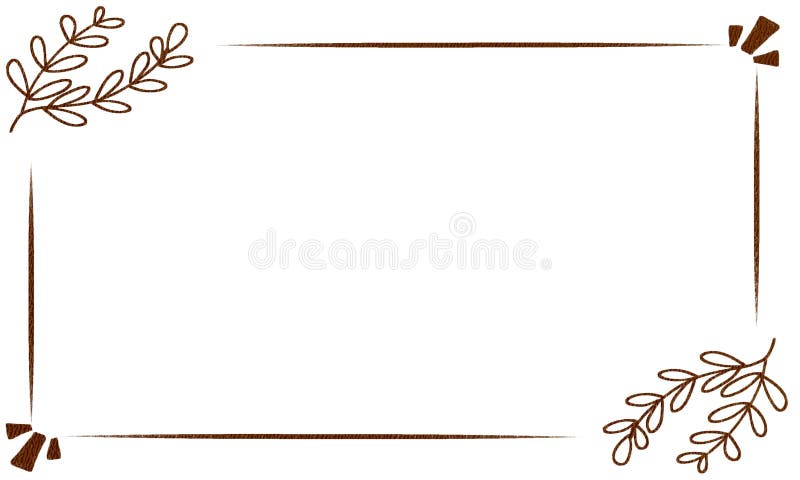 White Background with Decorative Line Frames and Brown Botanical Plants ...