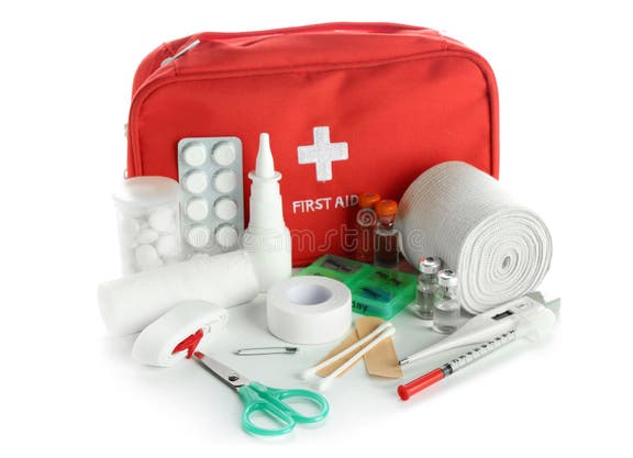 First Aid Kit on White Background Stock Photo - Image of items ...