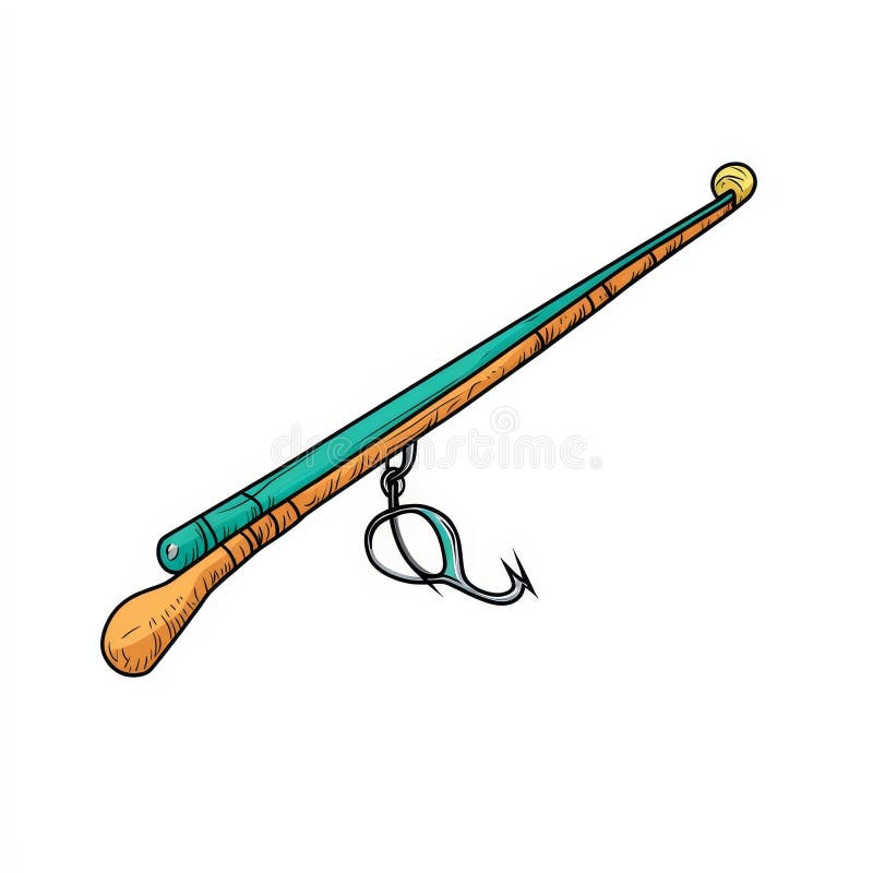 A White Background Features Black Line Art of a Fishing Rod and Hook ...