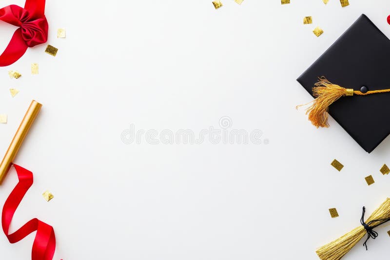 A White Background Features a Graduation Cap, a Diploma, and Glitter ...