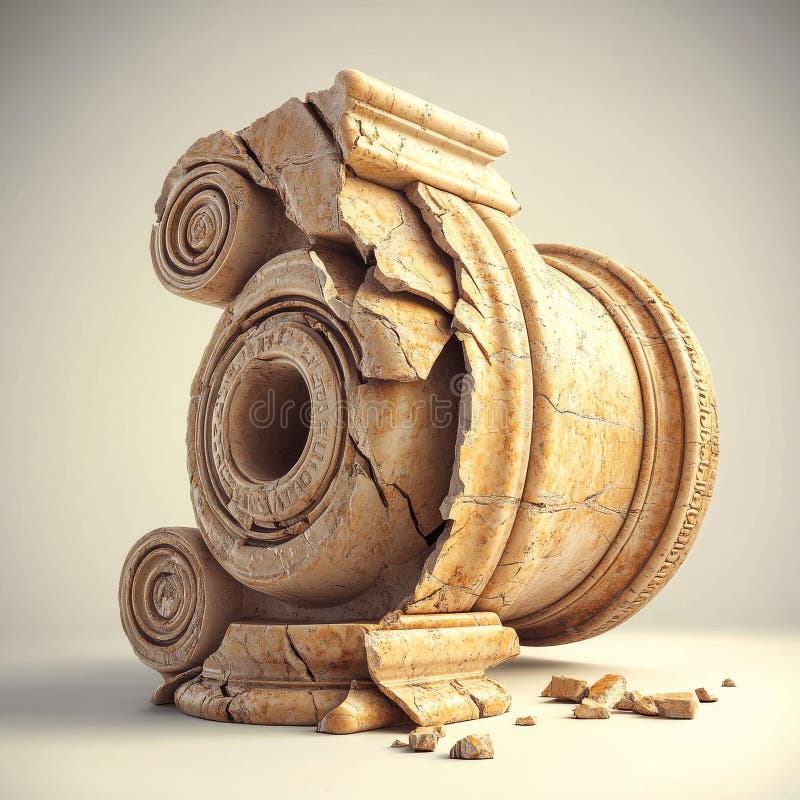 White Background Featuring an Isolated, Cracked Ancient Column Stock ...