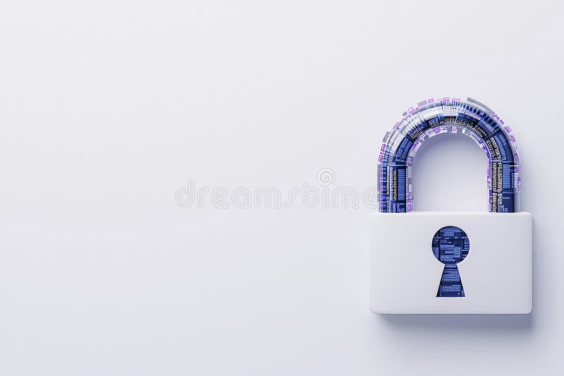 A White Background Featuring a Lock Symbol with Blue and Pink Code ...