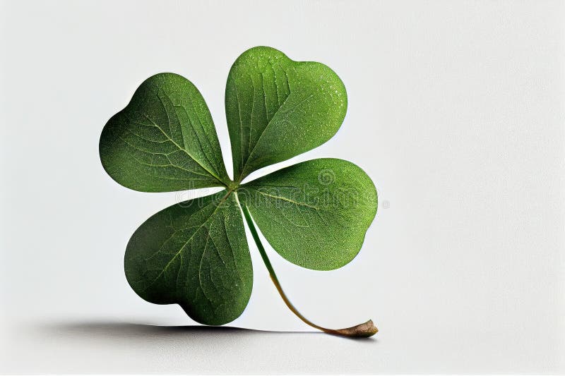 White Background with Four-leaf Green Clover Isolated on Side Stock ...