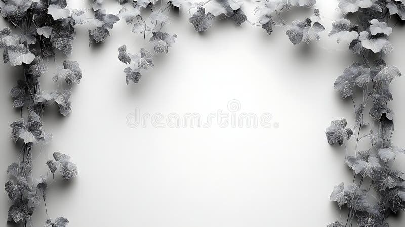 White Background Framed by Gray Vine Leaves Stock Illustration ...