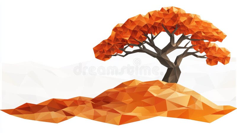 On a White Background, a Geometric Tree with Spread Branches Stands on ...