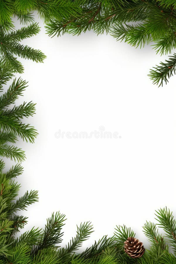 White Background with Green Christmas Tree Branch Border on Top of it ...