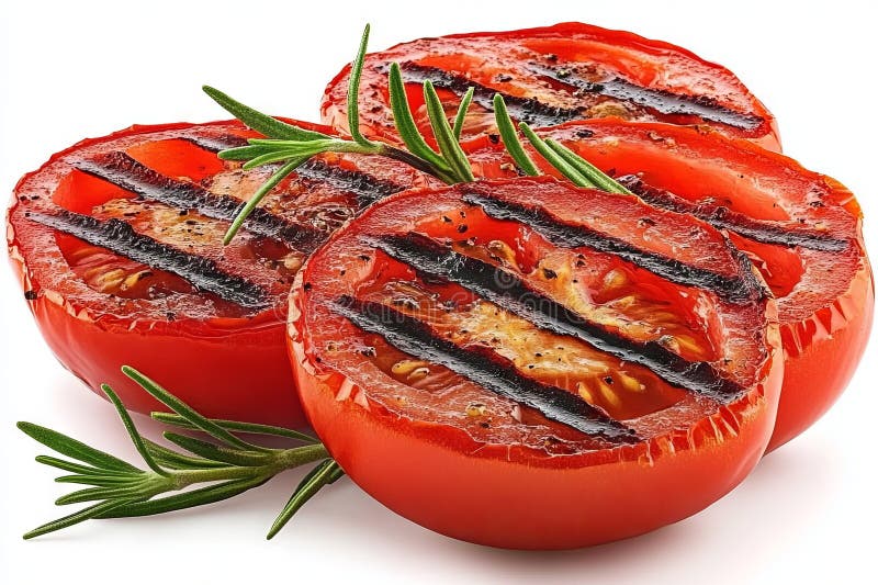 On a White Background, Grilled Tomato Slices are Displayed in Isolation ...