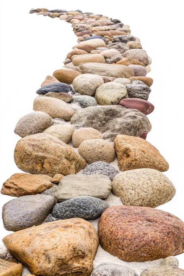 The White Background Highlights a Path Paved with Gray and Brown Stones ...