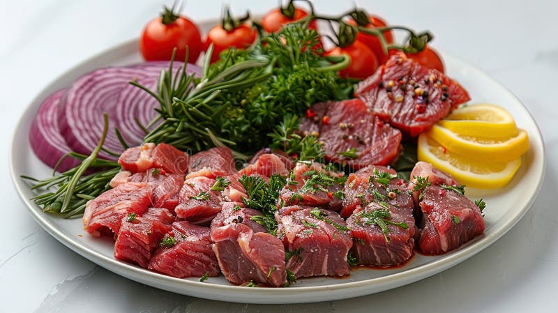 On the White Background are the Ingredients for the Meat Sal Stock ...